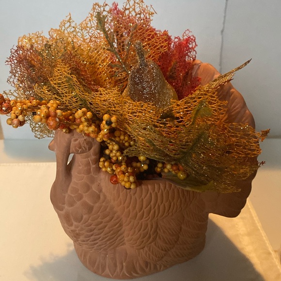Holiday | Vintage Stoneware Turkey Planter With Harvest Fruit Flowers ...